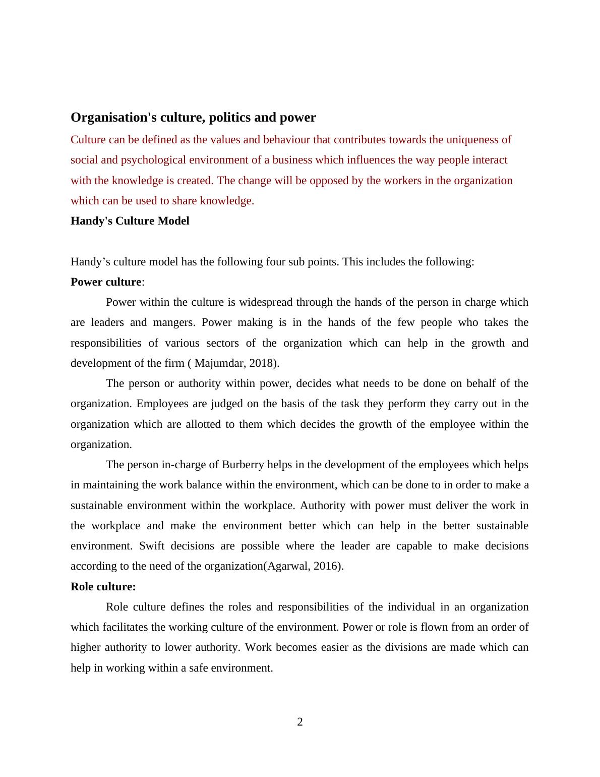 Organizational Behaviour: Influence of Culture, Politics, and Power