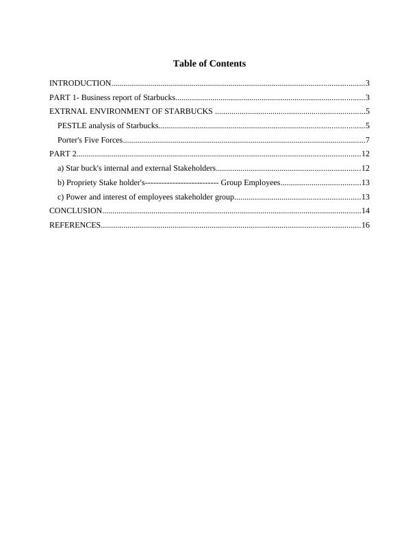 Starbucks Business Report: PESTLE, Stakeholders Analysis