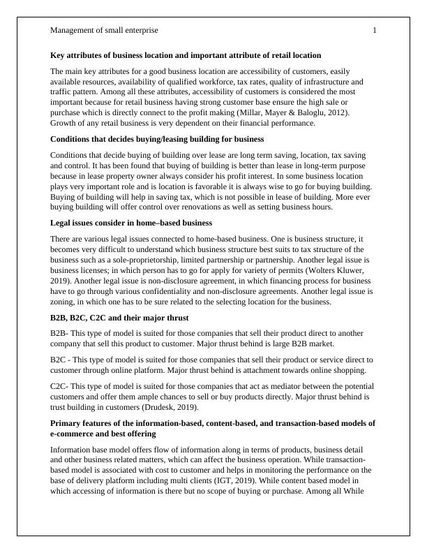 Management of small enterprise.