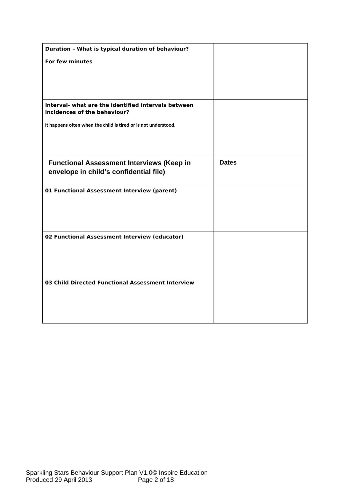 Behaviour Support Plan: Strategies and Interventions