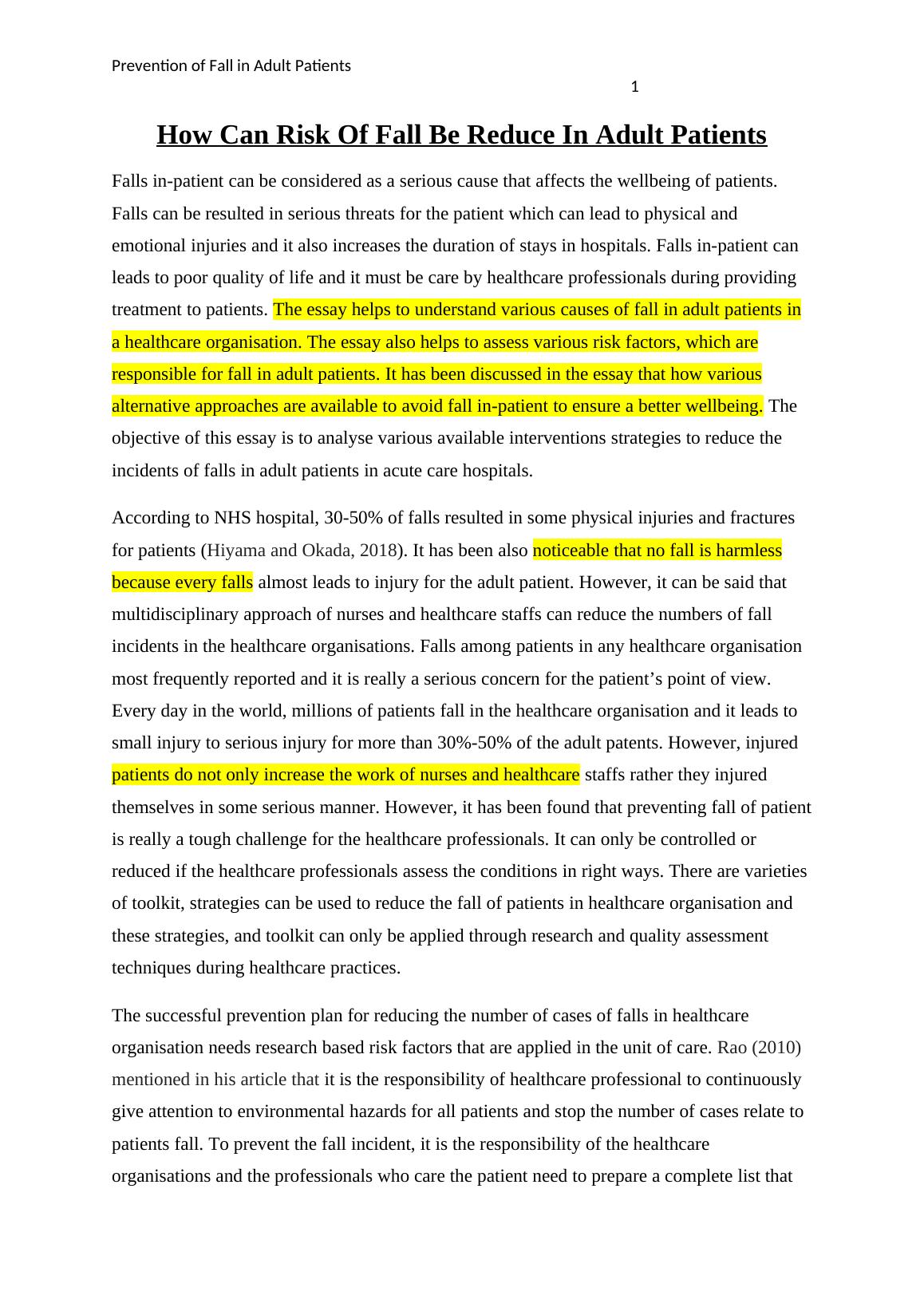 Effective Interventions for Reducing Patient Falls