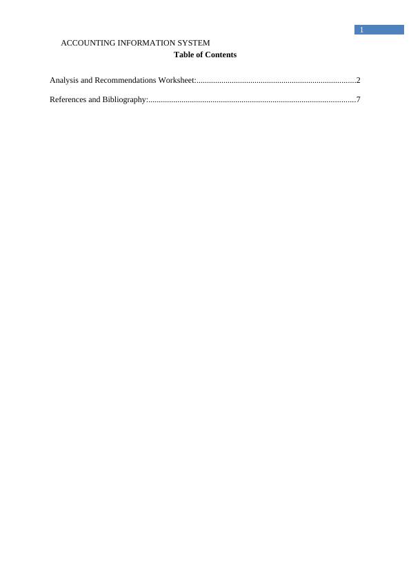 Accounting Information System Assignment 2022