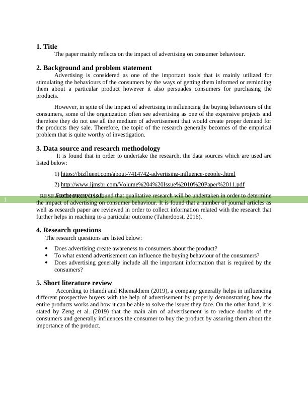 Advertising Influence on Consumer Behavior: Project Plan