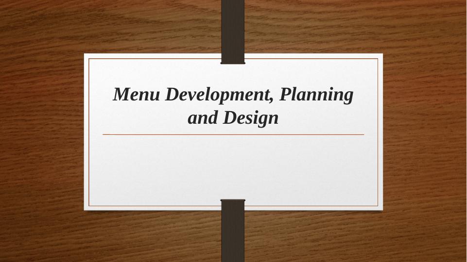 Menu Development, Planning and Design