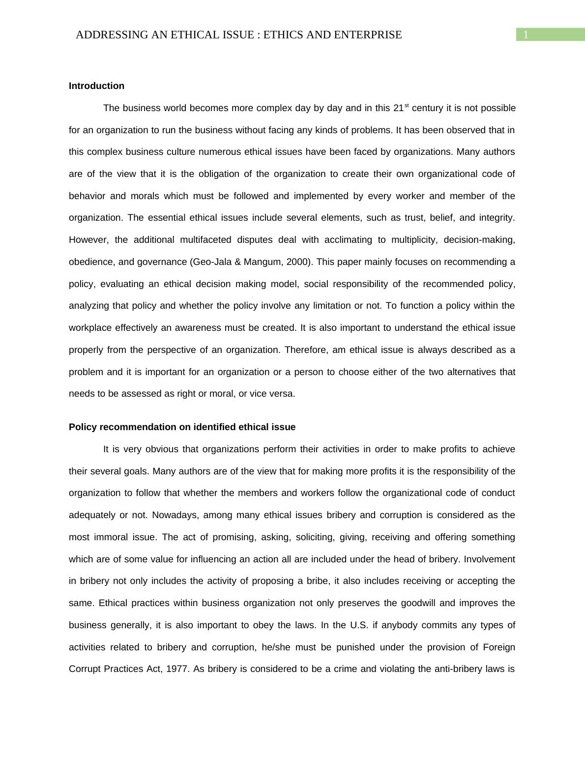 Addressing An Ethical Issue Ethics And Enterprise