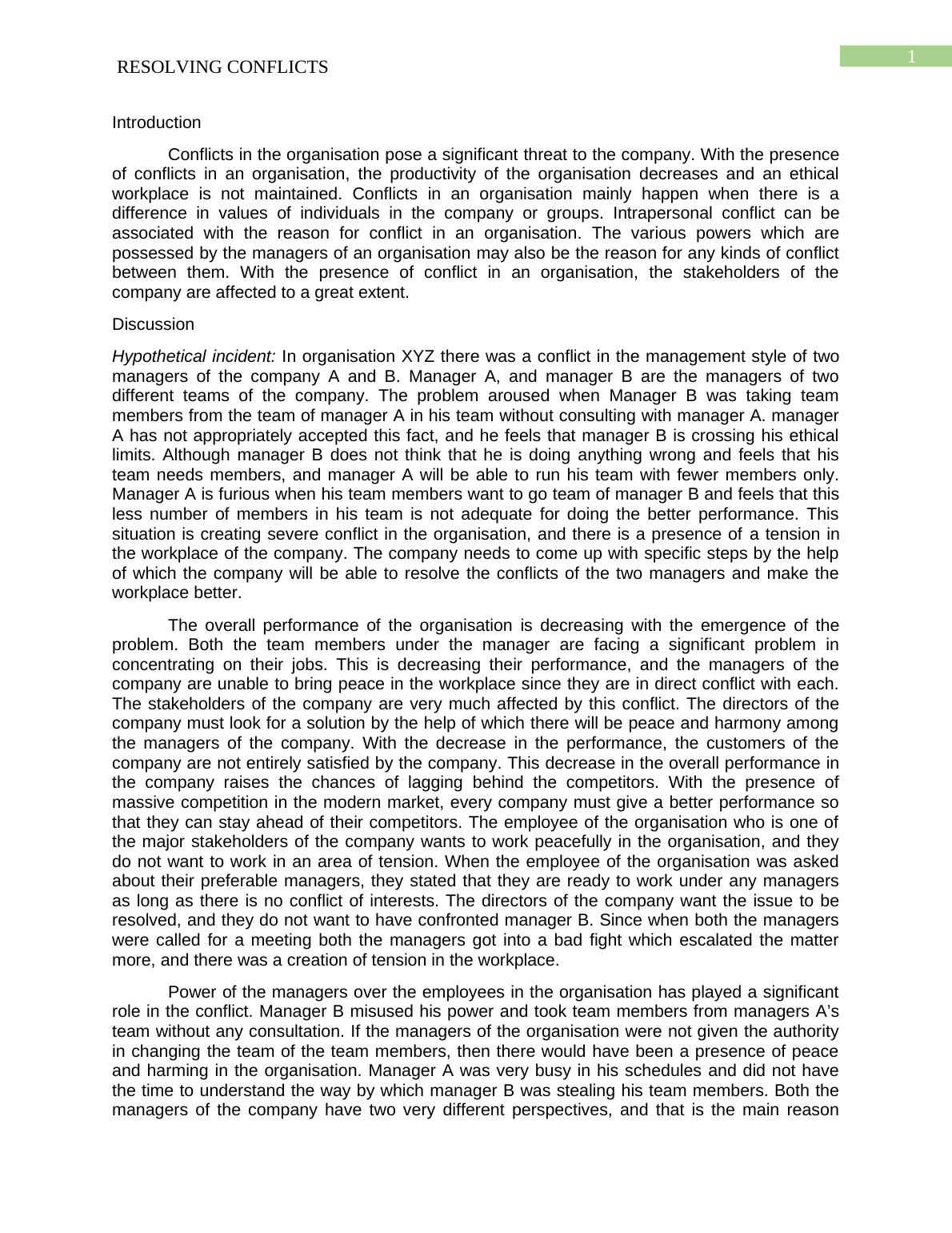 Conflict Resolution and Management Report - Regenesys