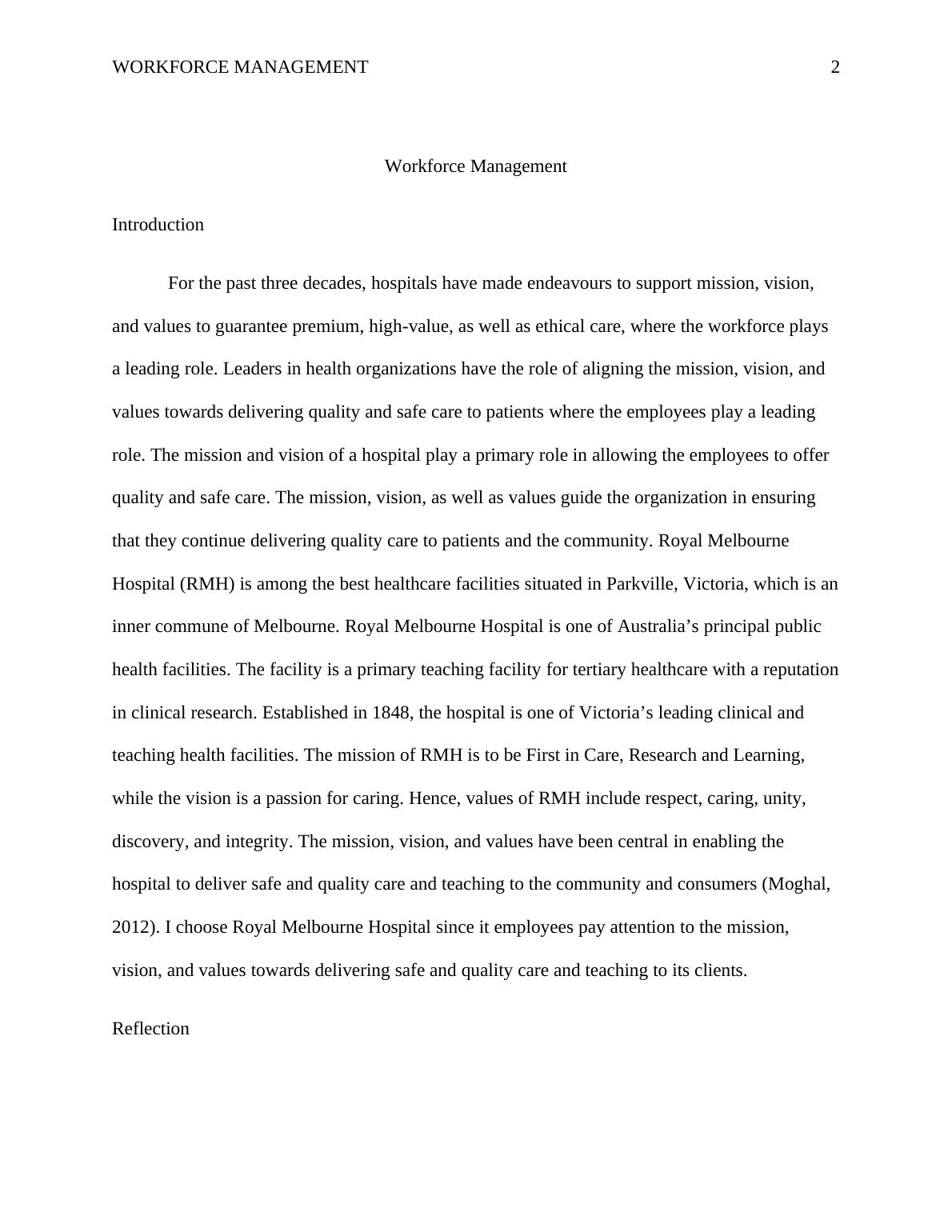 ACU HLSC606: Workforce Management Reflective Essay Analysis