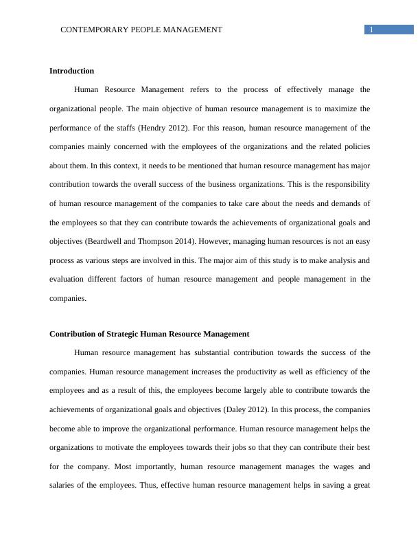 Contemporary People Management: Strategic HRM Report