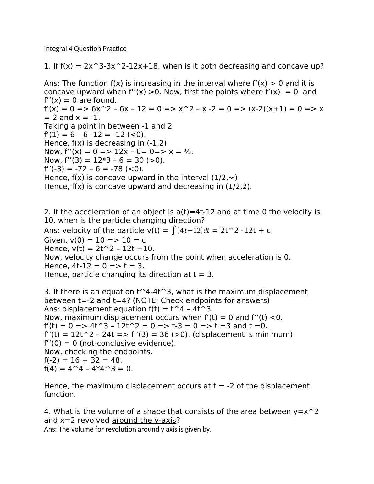 Practice Questions on Integrals