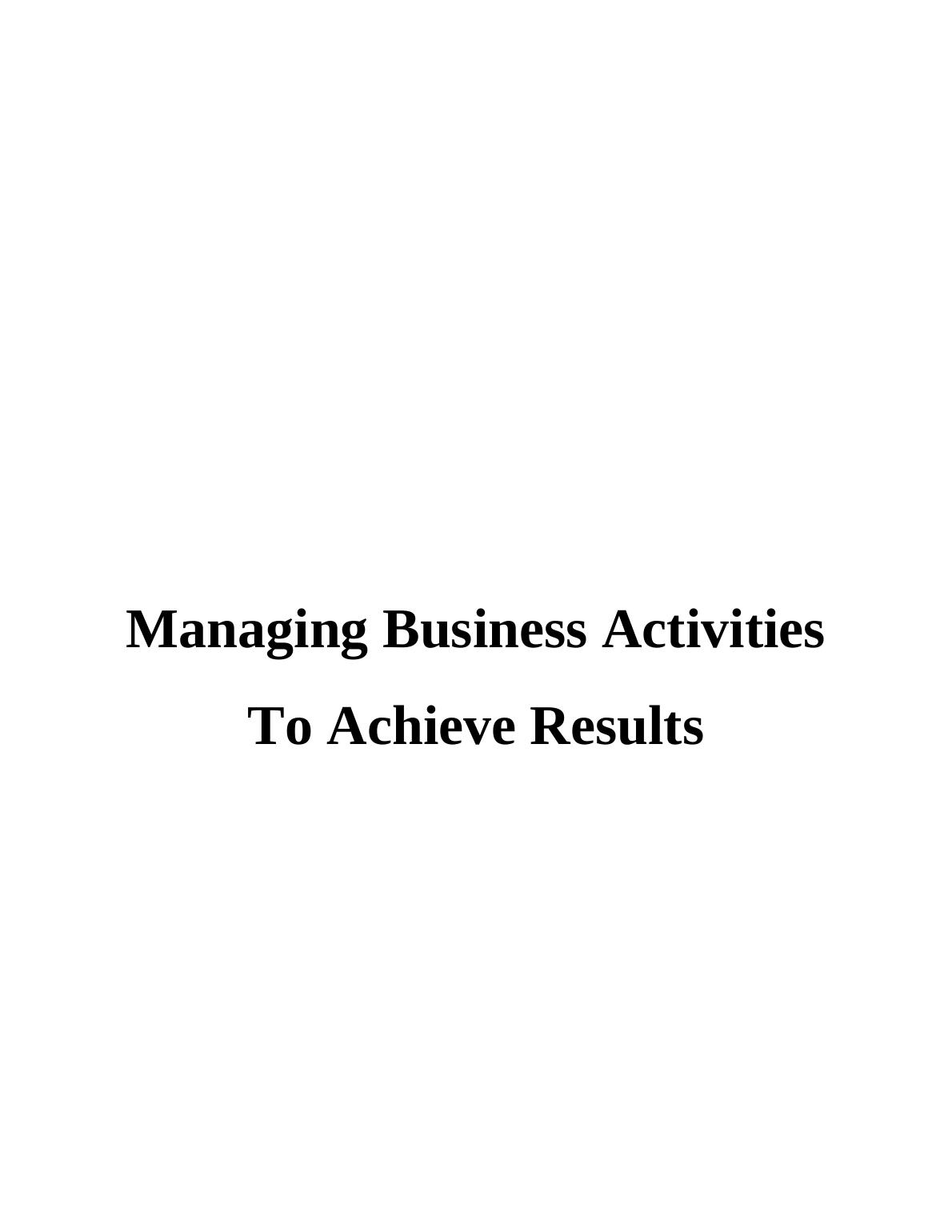 Managing Business Activities - Assignment