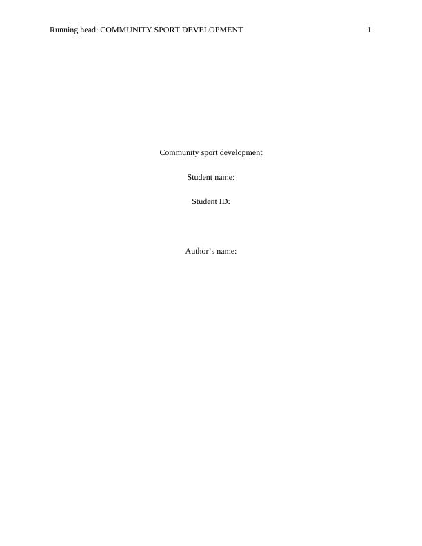 PSK4U: Community Sport Development Assignment Overview