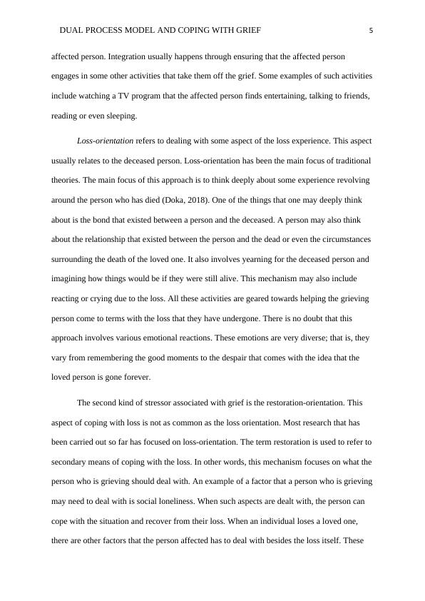 Dual Process Model and Coping with Grief - Desklib