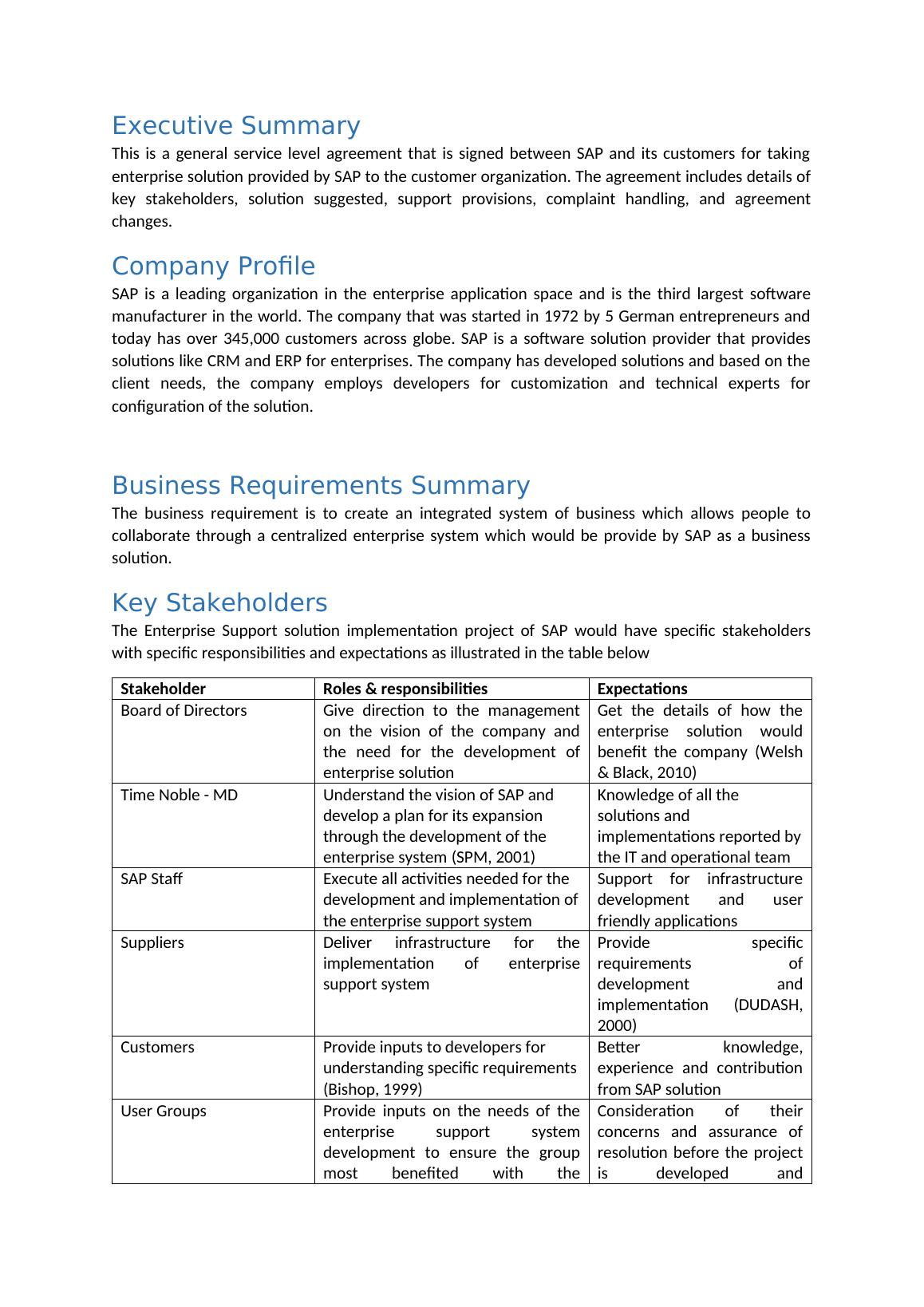 Detailed Analysis of SAP Enterprise Support SLA Framework