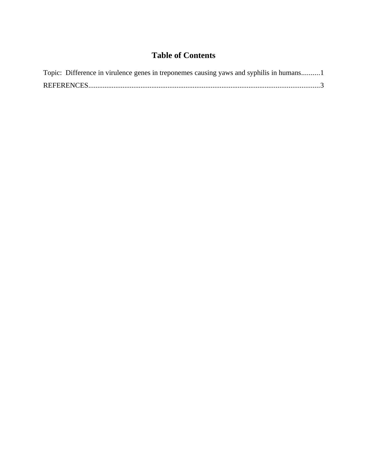 Differences in Virulence Genes: Yaws & Syphilis Treponemes