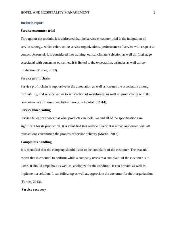 Report on Hotel and Hospitality management 2022