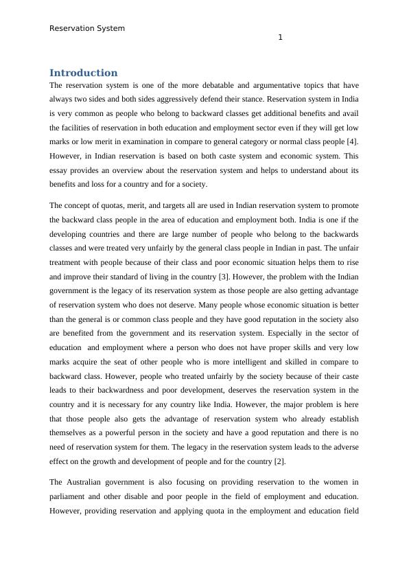 Reservation System: Quotas, Merit, and Societal Impact Essay