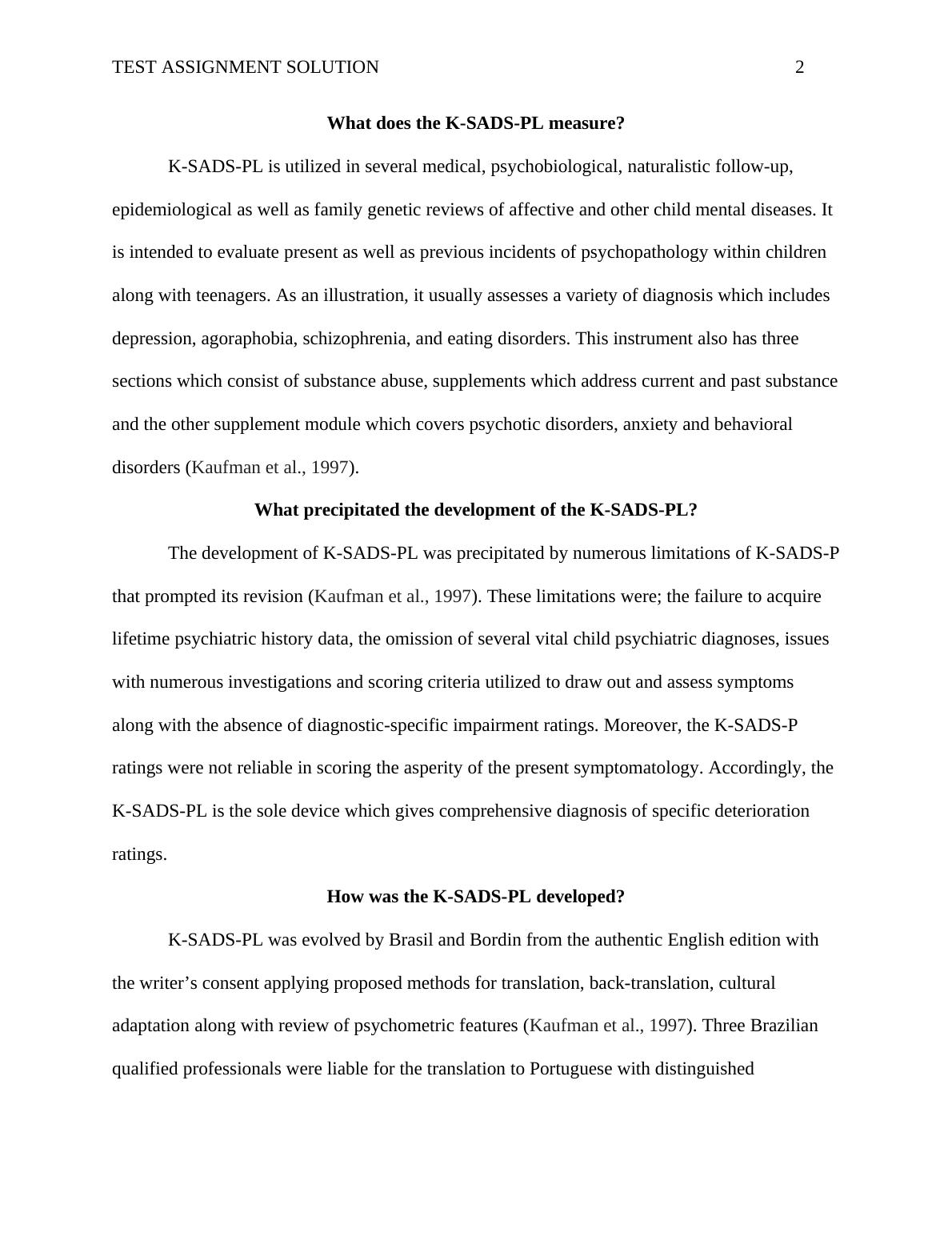 K-SADS-PL Analysis: Psychology Assessment Tool Overview