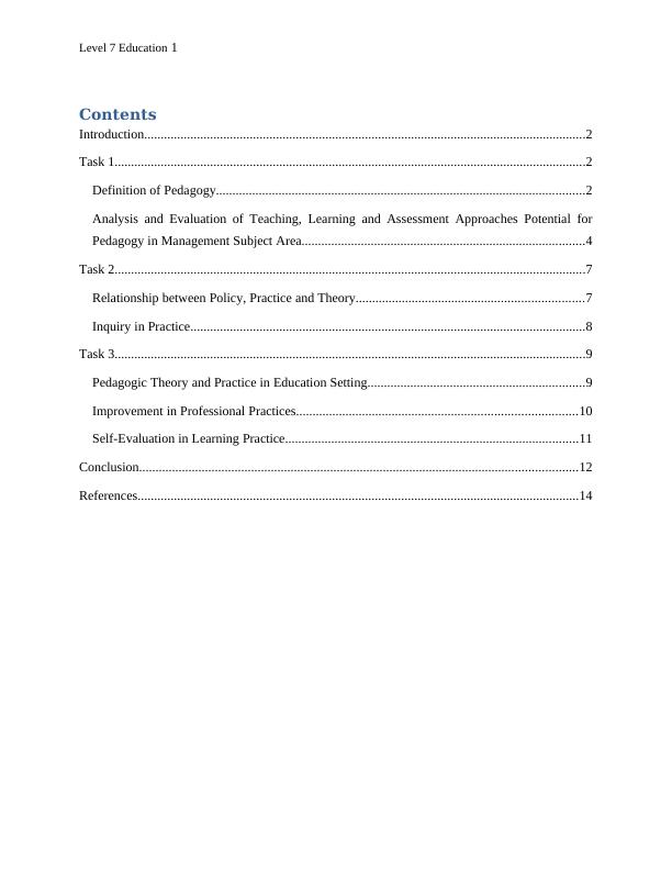 Analysis of Pedagogy and Practice in Level 7 Education