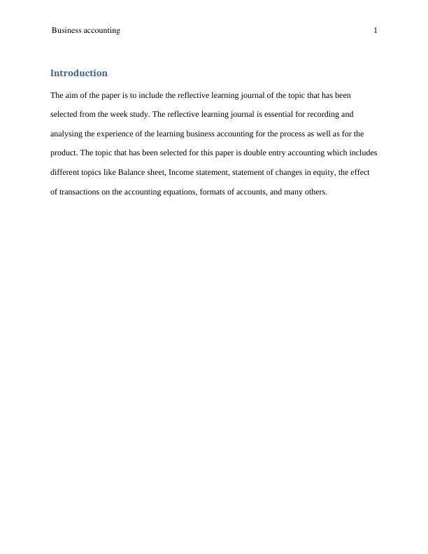 Reflective Learning Journal on Double Entry Accounting | Desklib