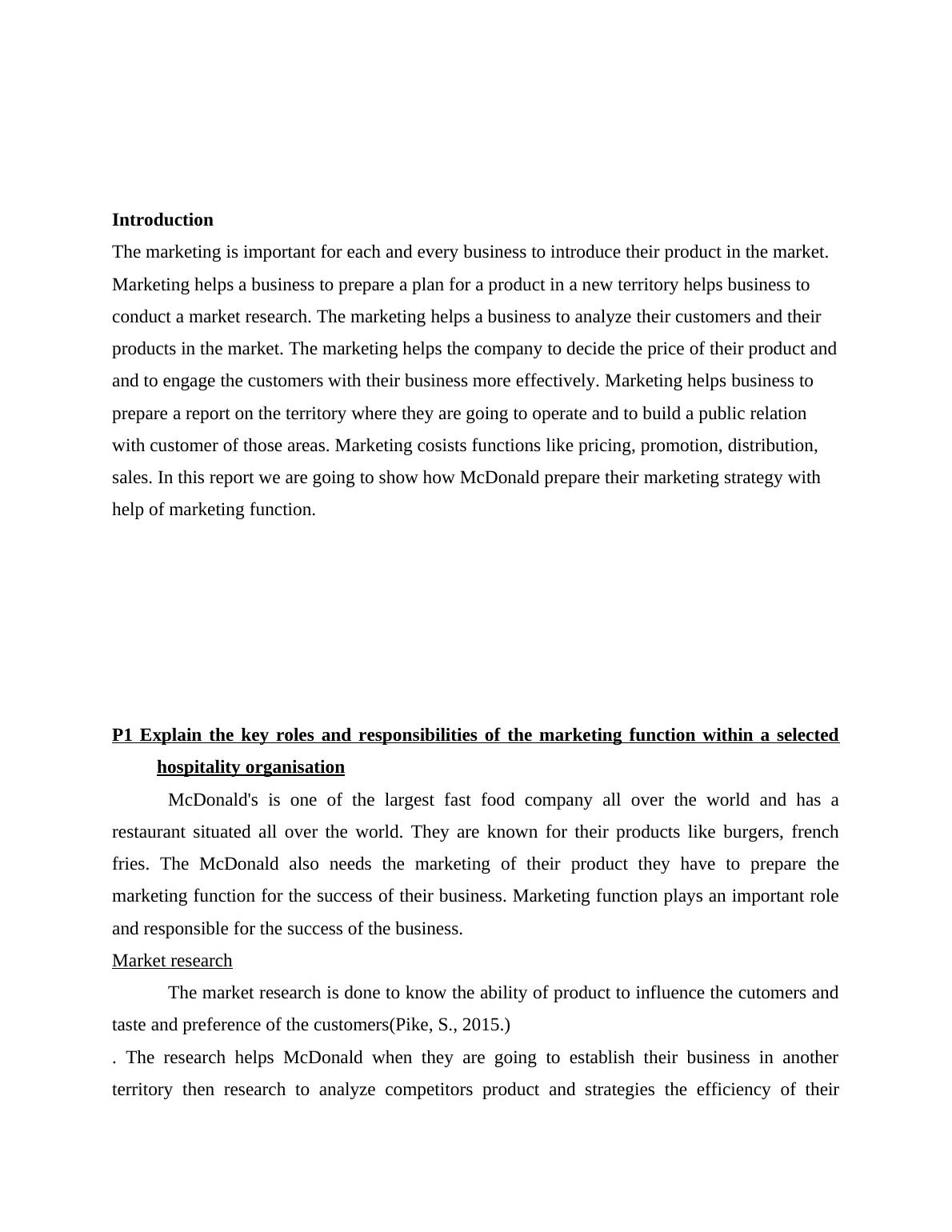 Marketing Plan for McDonald's