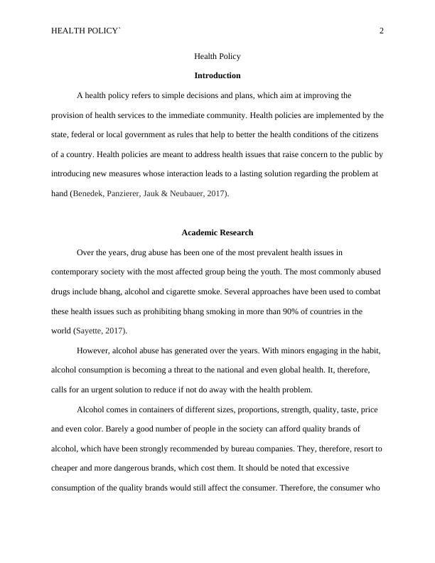 Comprehensive Health Policy Report: Alcohol Solutions