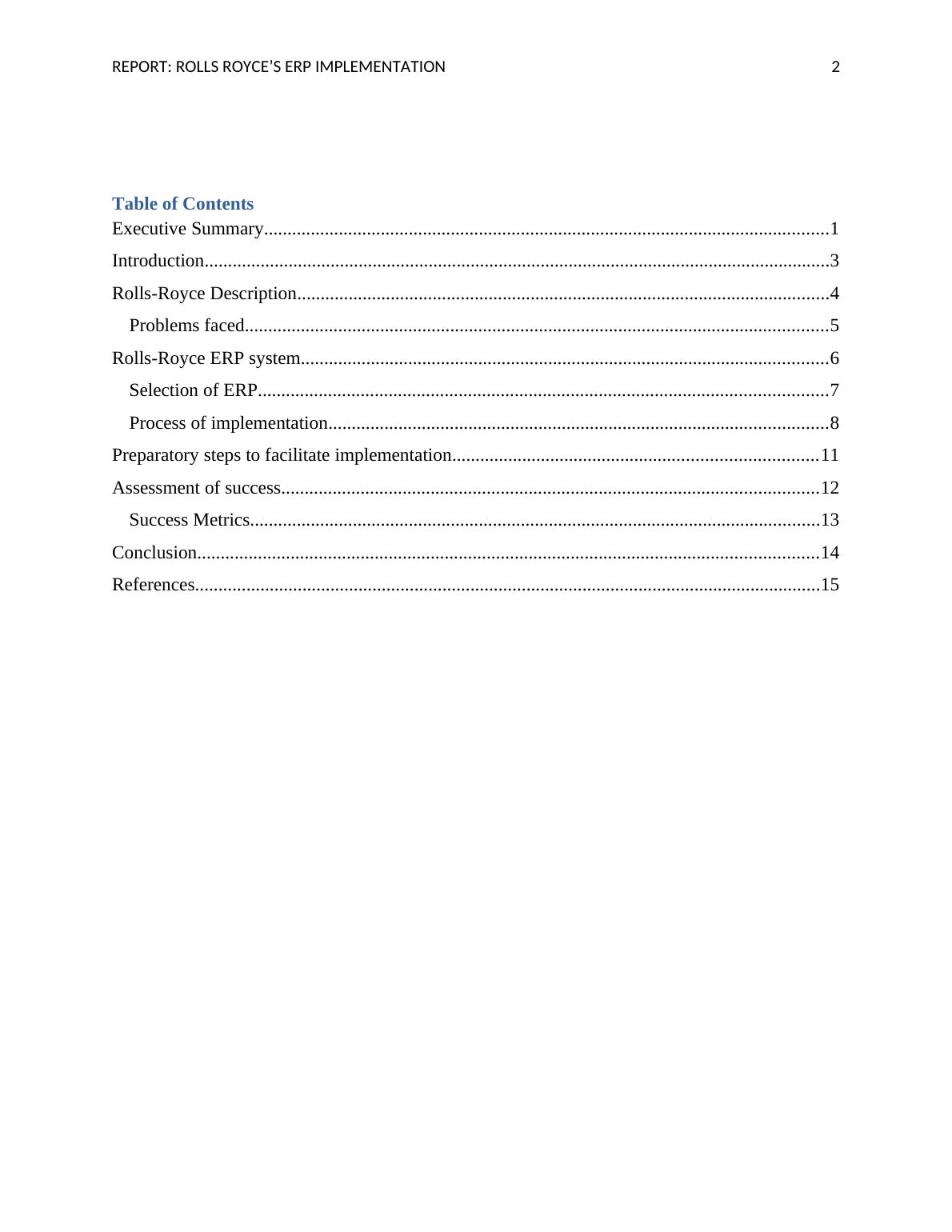 Rolls Royce’s ERP Implementation - Report