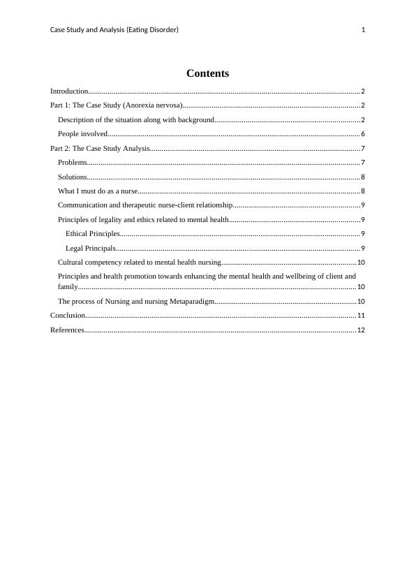Case Study: Nursing Interventions for Anorexia Nervosa
