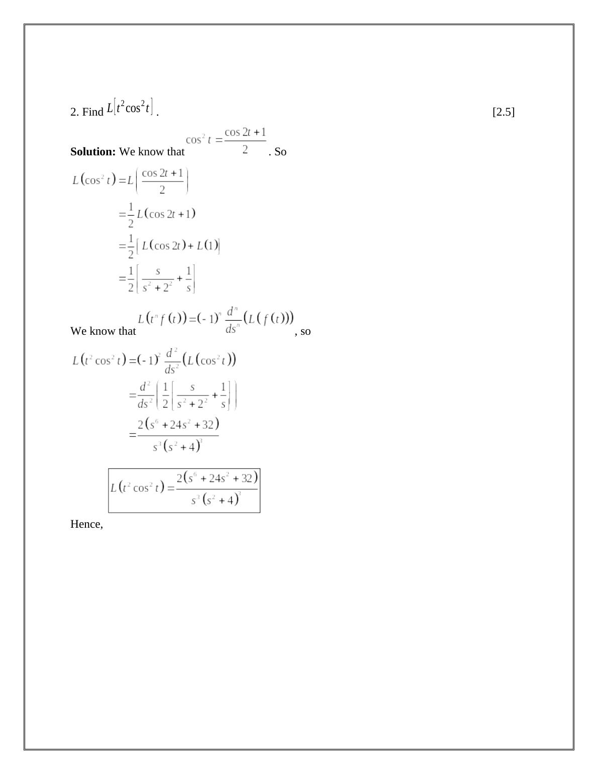 Engineering Mathematics Quiz II Solutions - Semester 2