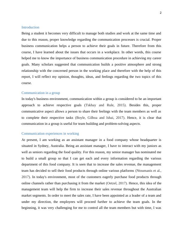 Communication in Business: Reflection Report