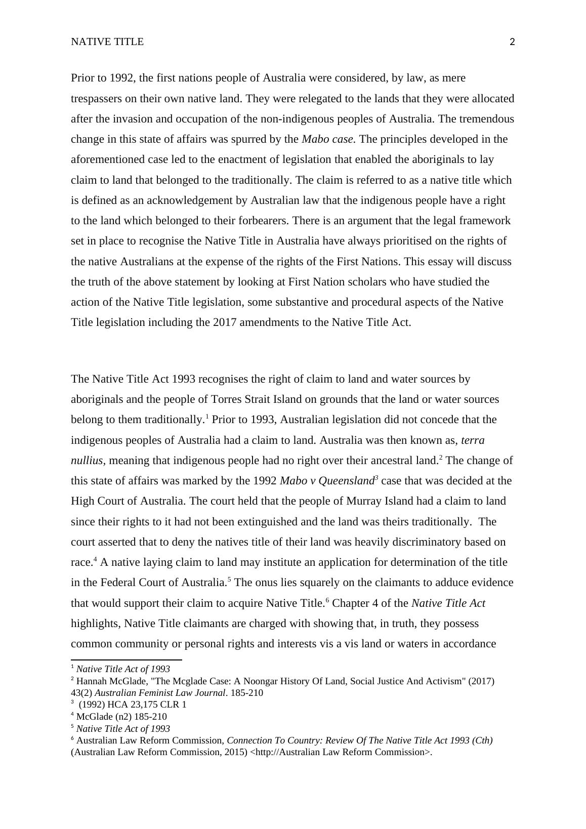 The Native Title Act: A Discussion