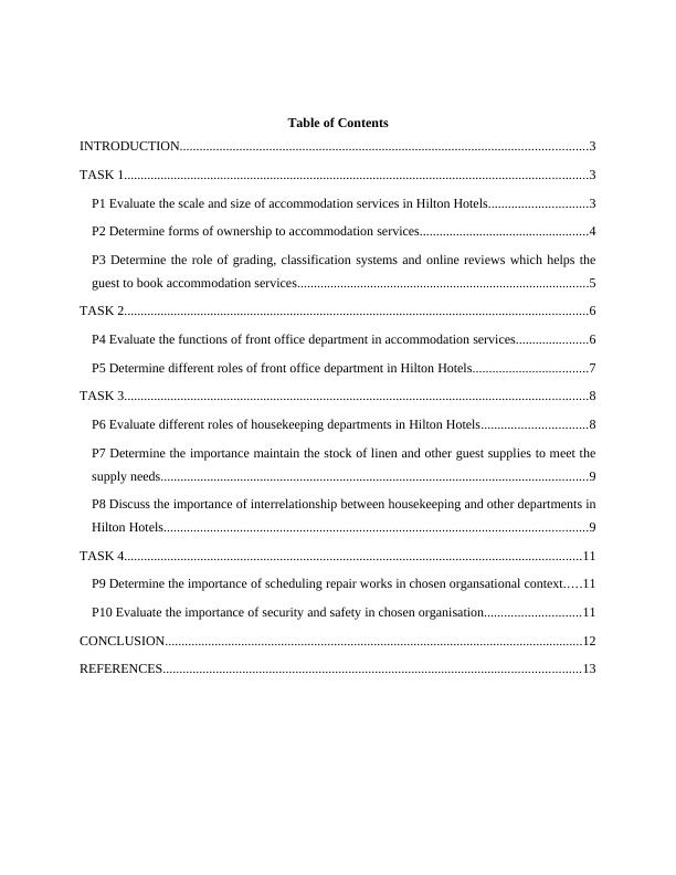 Managing Accommodation Services in Hilton Hotels - Desklib