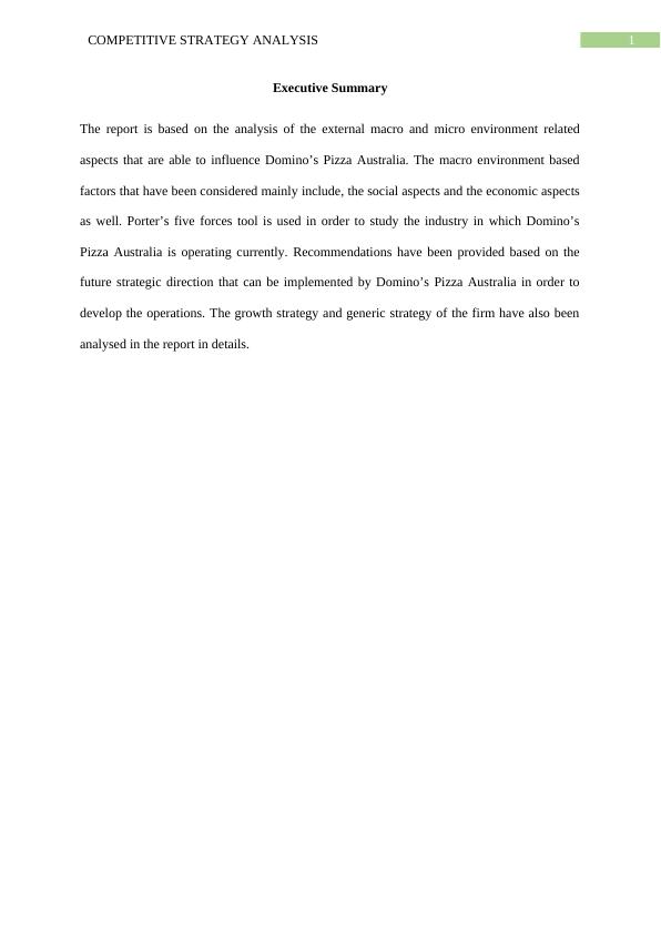 Competitive Strategy Analysis | Desklib