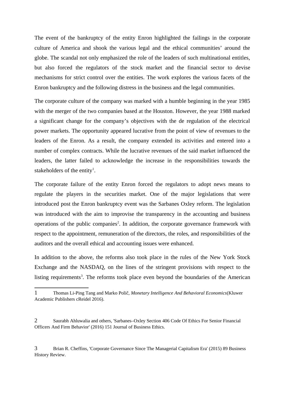 Enron Bankruptcy: Financial Reporting & Ethical Issues