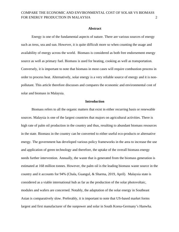 Comparative Analysis: Solar vs Biomass Energy in Malaysia