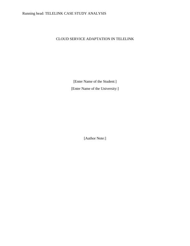 Cloud Service Adaptation in Telelink - Desklib