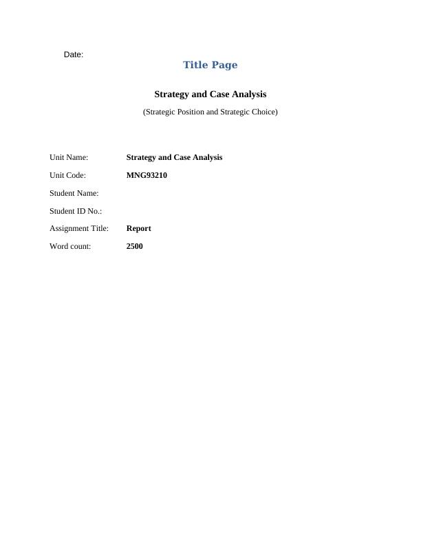 MNG93210: Strategic Analysis of Ryanair Case Study