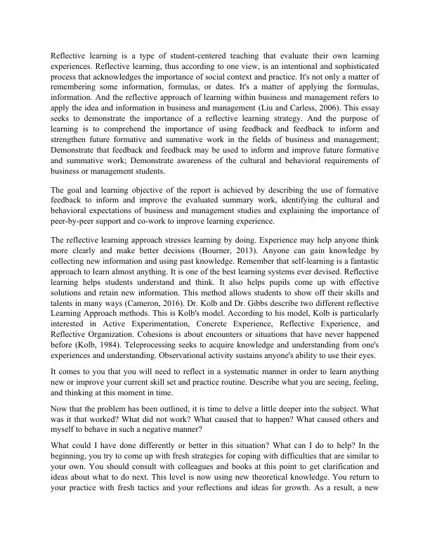 Importance of Reflective Learning in Business and Management