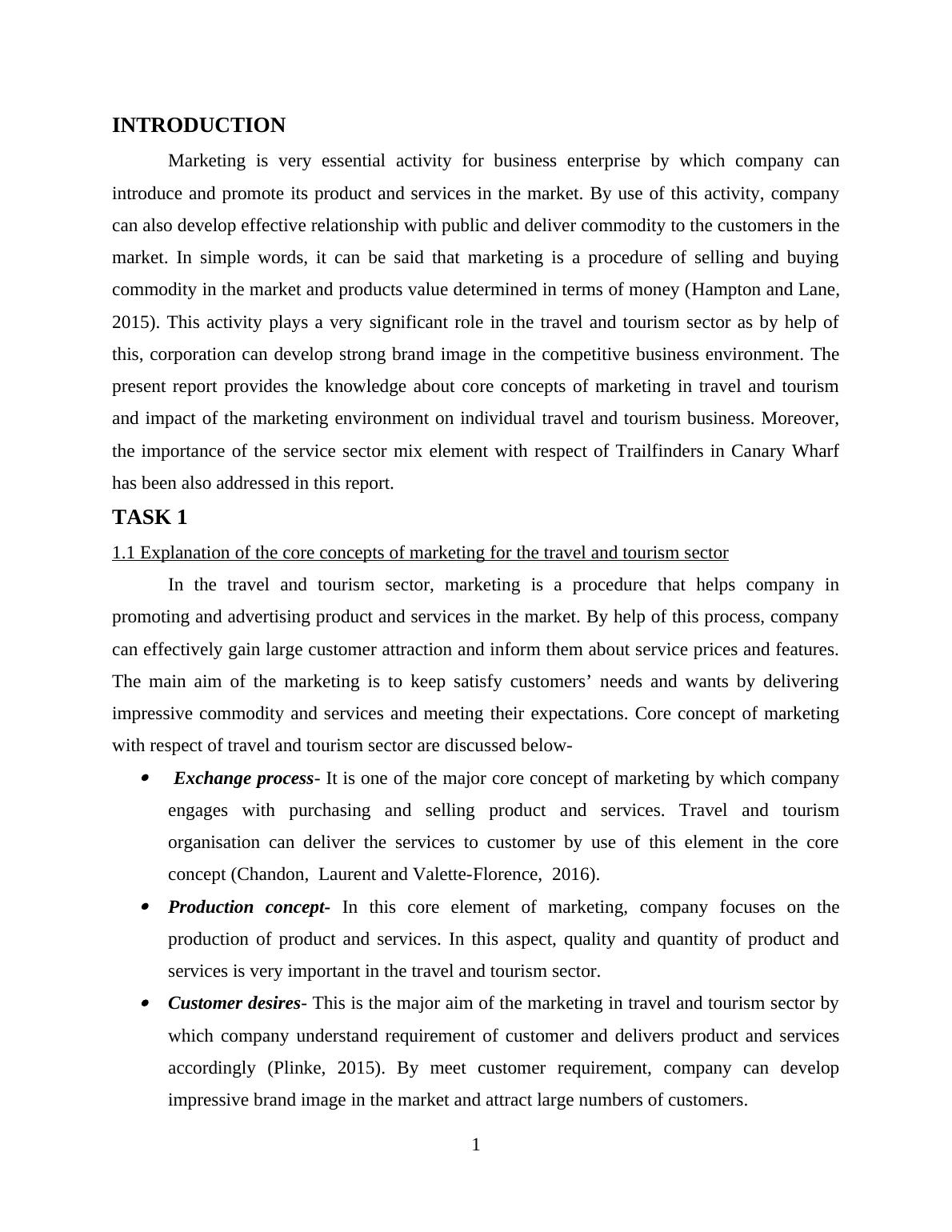 Marketing Report for Travel and Tourism: Impact of the