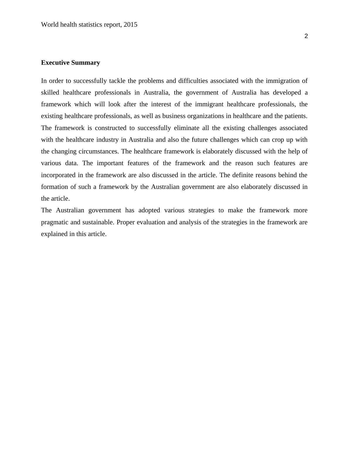 Framework for Australian Health Workforce - Desklib