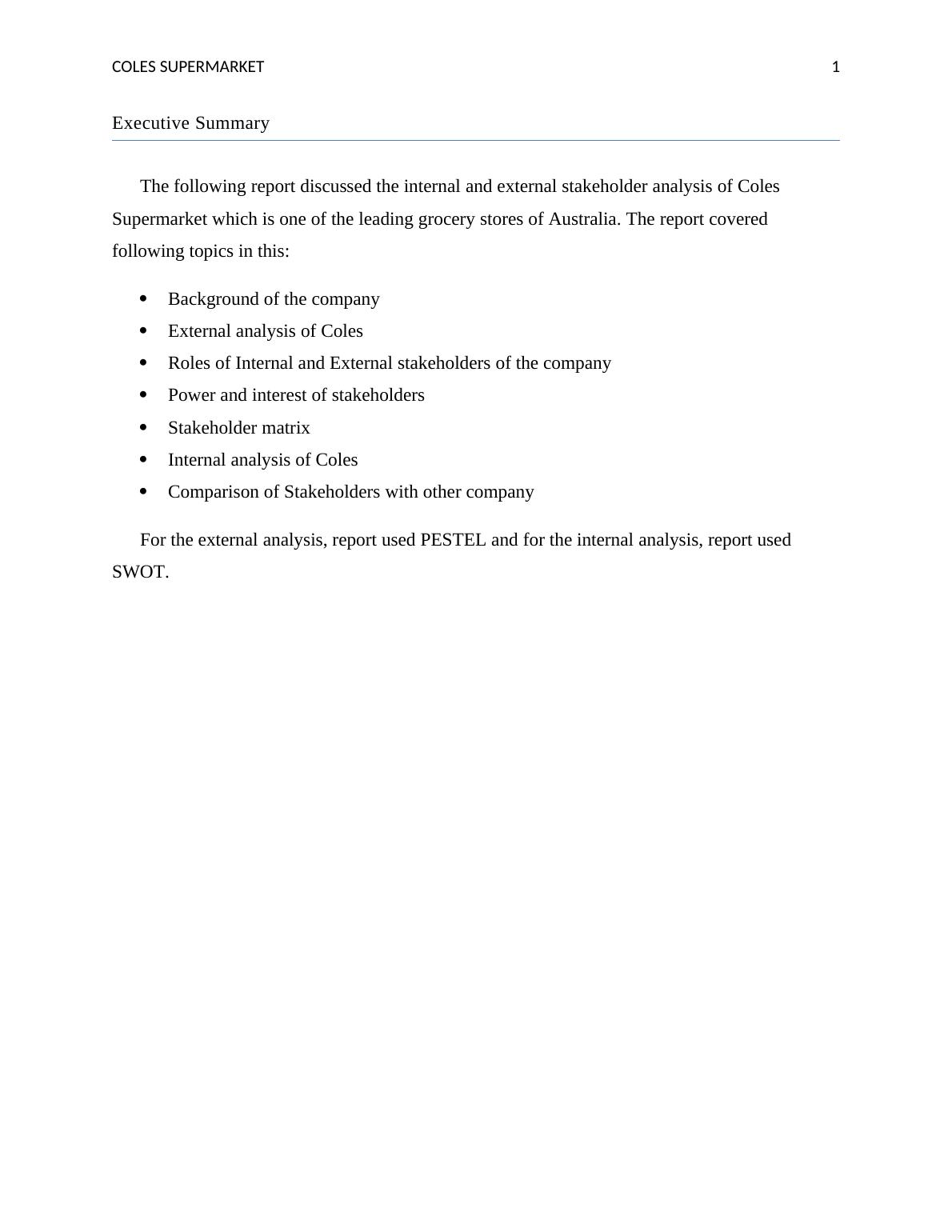 Business Report: Coles Supermarket Stakeholder Analysis