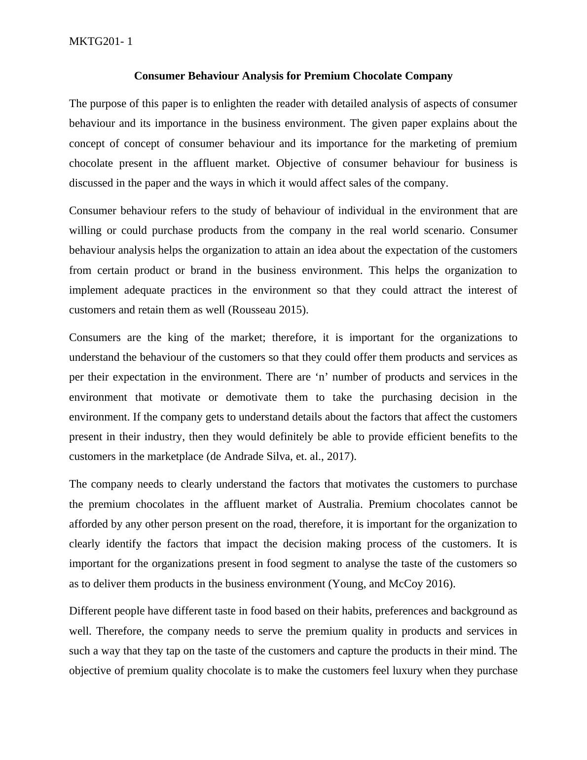 MKTG201 Consumer Behaviour Analysis Report