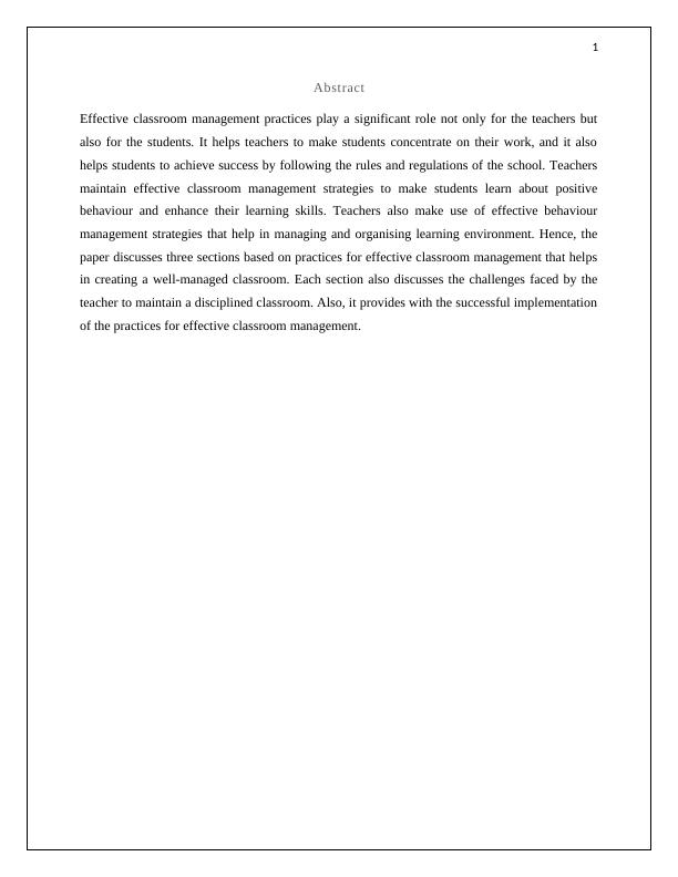 Effective Classroom Management Practices and Strategies