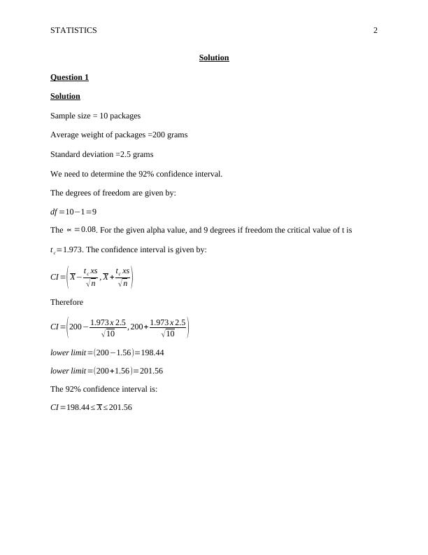 STATISTICS 8: Confidence Interval Calculation Solutions