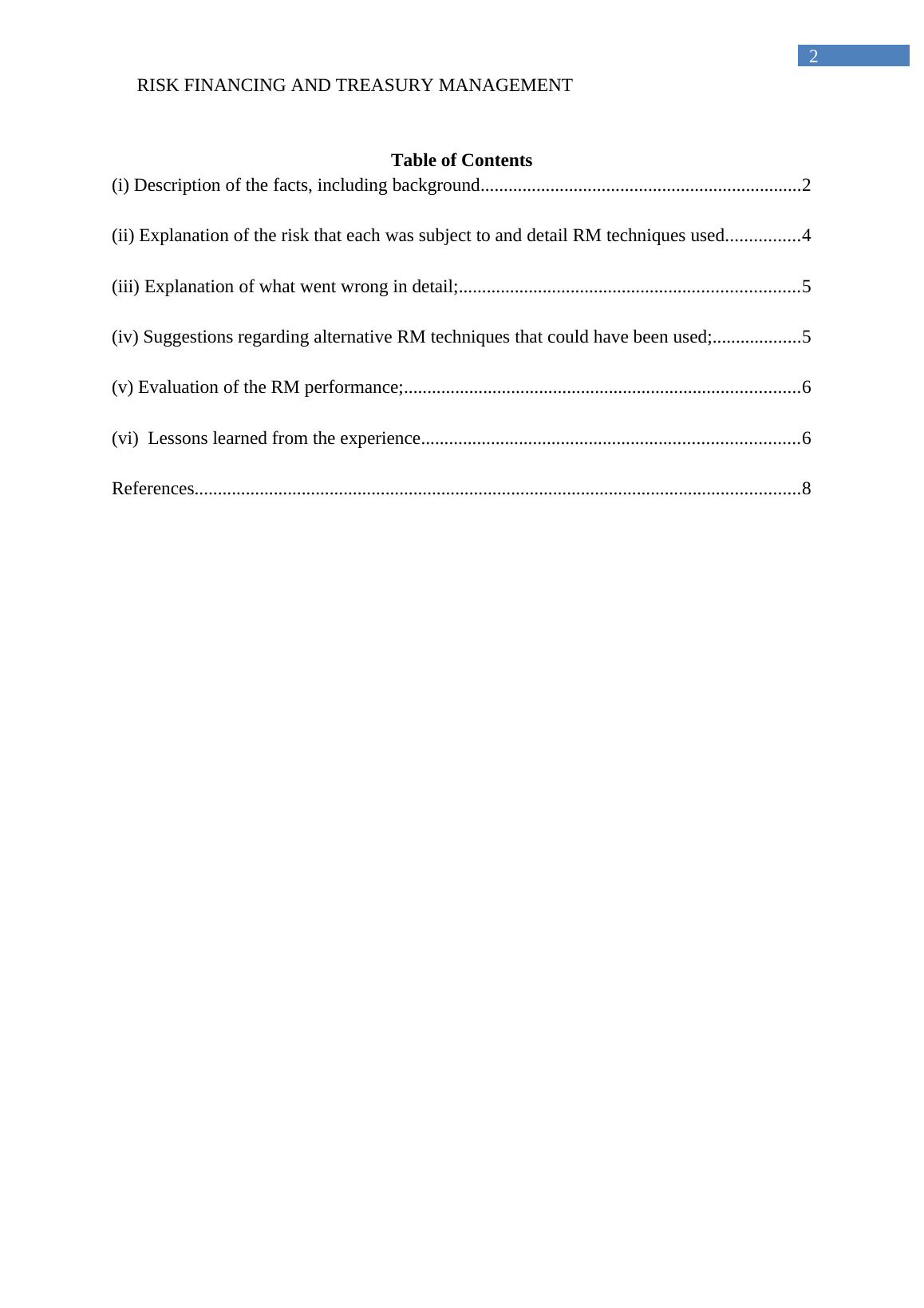 Risk Financing and Treasury Management: Barings Bank Report