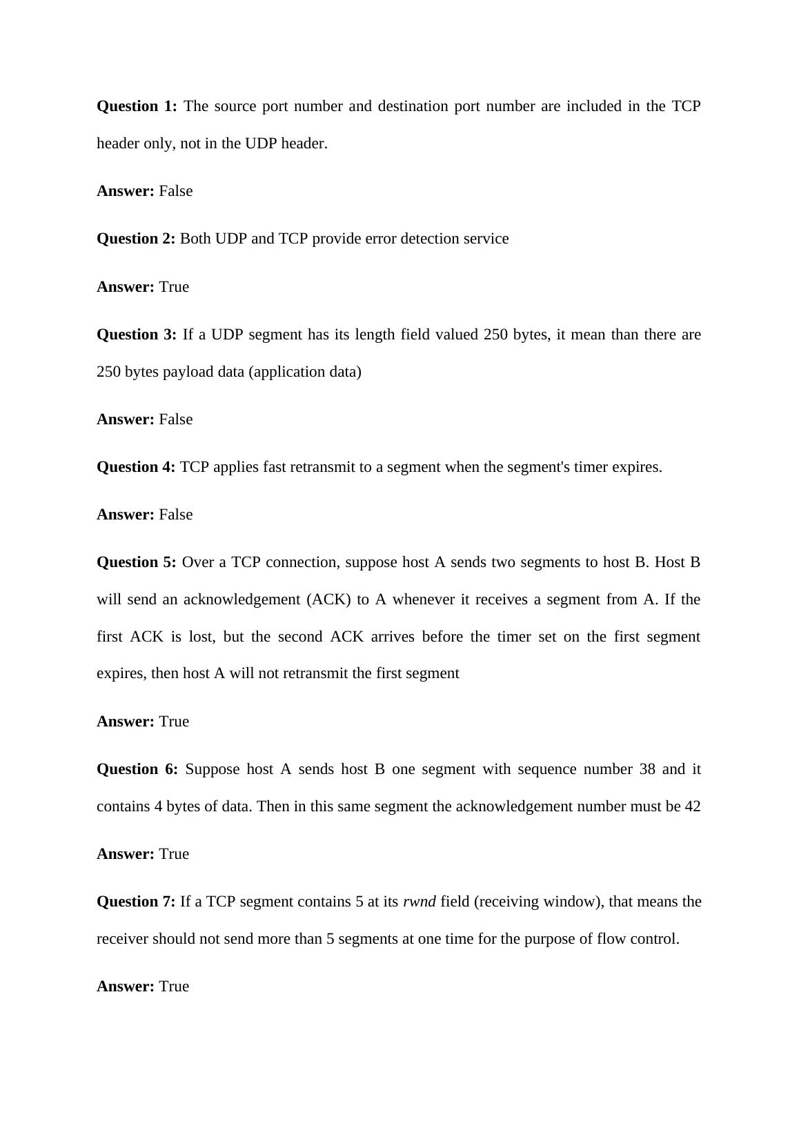 The source port number and destination port number