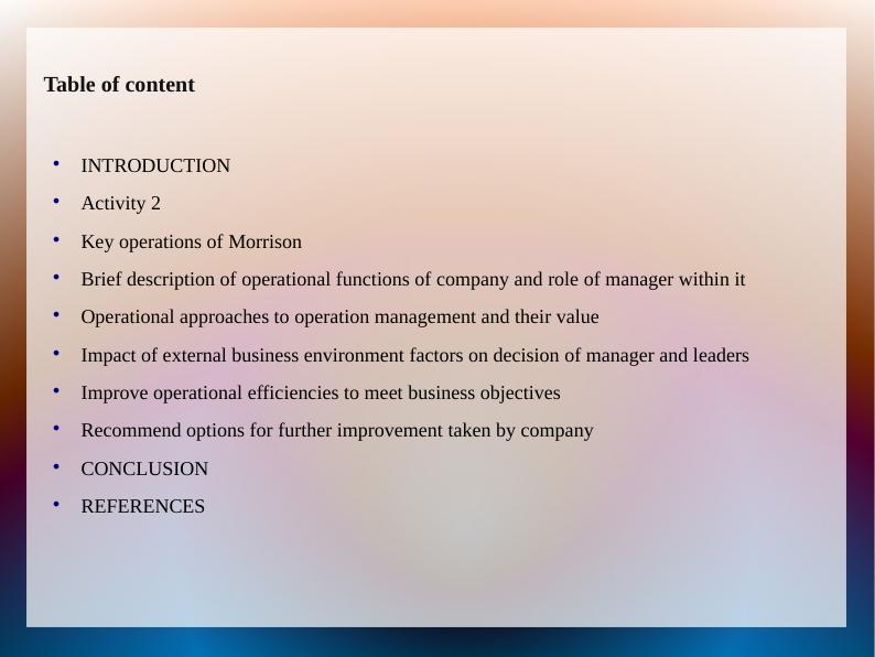 Key Operations of Morrisons: Managerial Roles and Operational Approaches