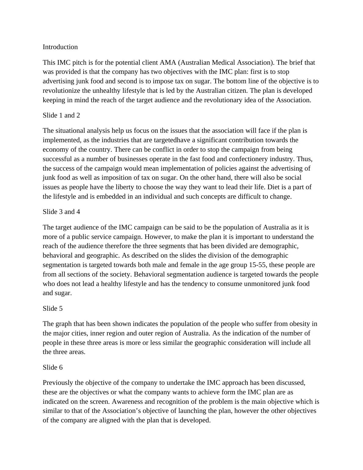 Australian Medical Association IMC Plan and Strategies