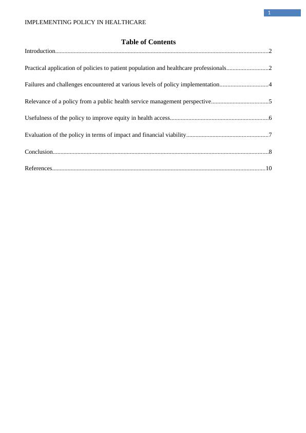 Healthcare Policy Implementation: Equity and Impact
