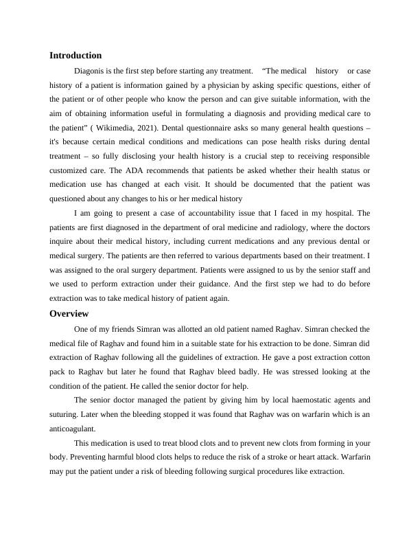 Importance of Recording Medical History - Desklib