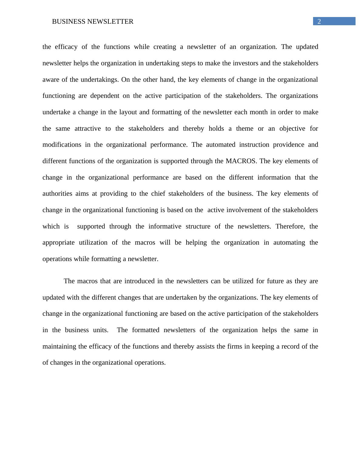 Importance of Newsletters in Organizational Performance - Desklib